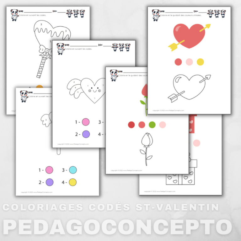 Coloriages codés St-Valentin - PedagoConcepto