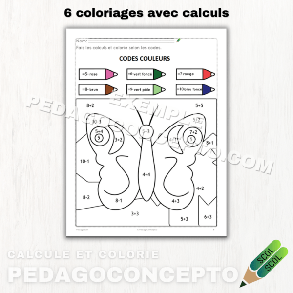 Calcule et colorie_chiffres - PedagoConcepto