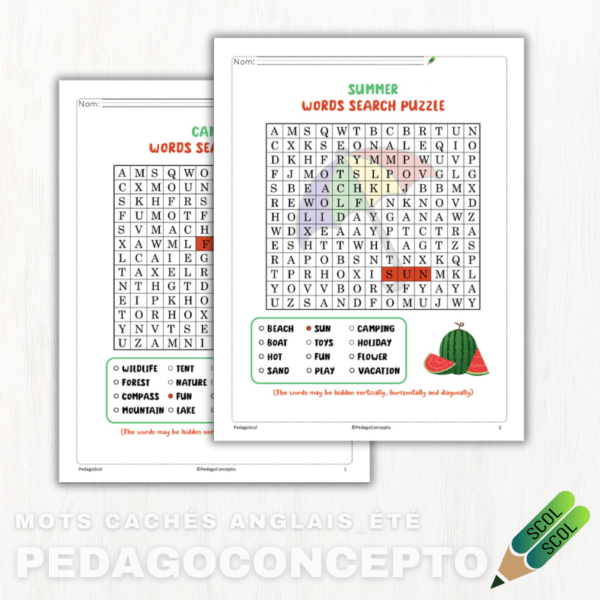 Mots cachés anglais_été - PedagoConcepto