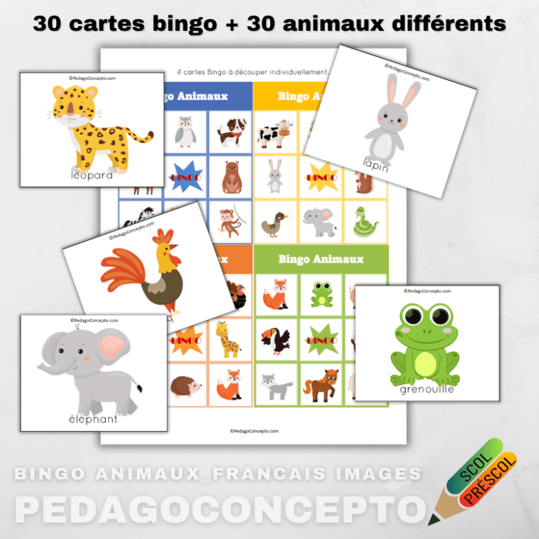 Bingo animaux_Francais images - PedagoConcepto