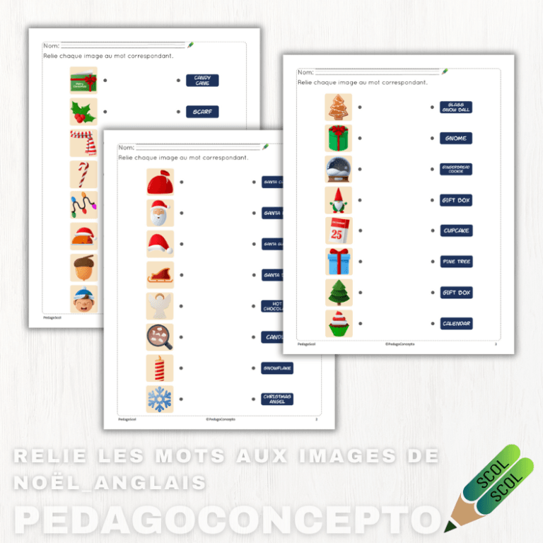 Relie les mots aux images de Noël_Anglais - PedagoConcepto