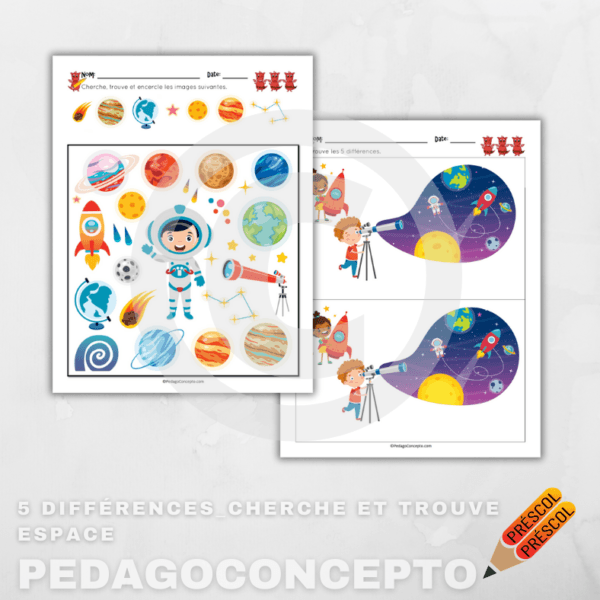 5 différences_Cherche et trouve_Espace - PedagoConcepto