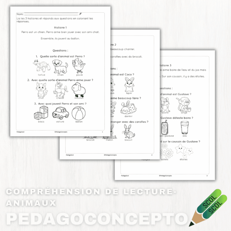 Compréhension de lecture-Animaux - PedagoConcepto